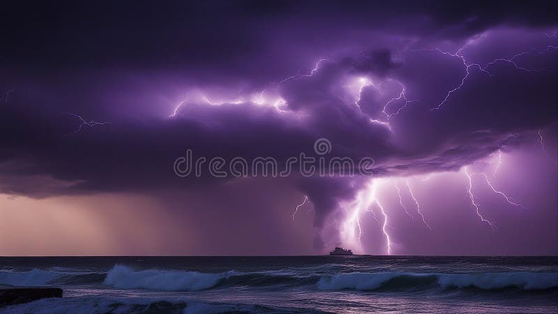Lightning Over the Sea a Powerful and Destructive Tornado Over the Sea ...