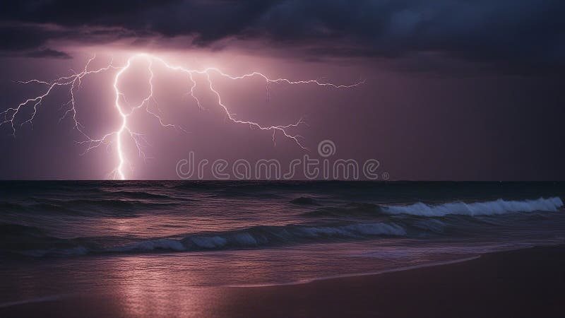 Lightning Over the Sea Thunderstorm Lightning Beach Stock Illustration ...