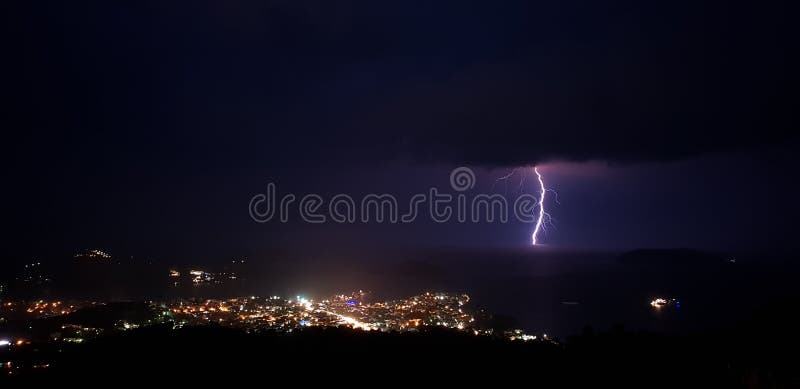 Lightning Over Sea at Night Stock Image - Image of thunderstruck, water ...