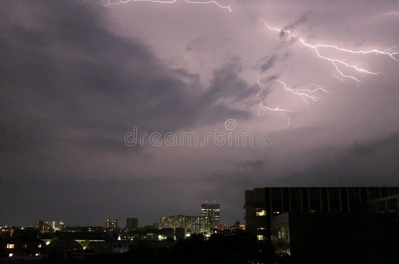 Lightning Over Small Town Im the Middle of the Night Stock Image ...