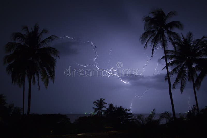 Lightning Over Tropical Beach Stock Image - Image of background, nature ...