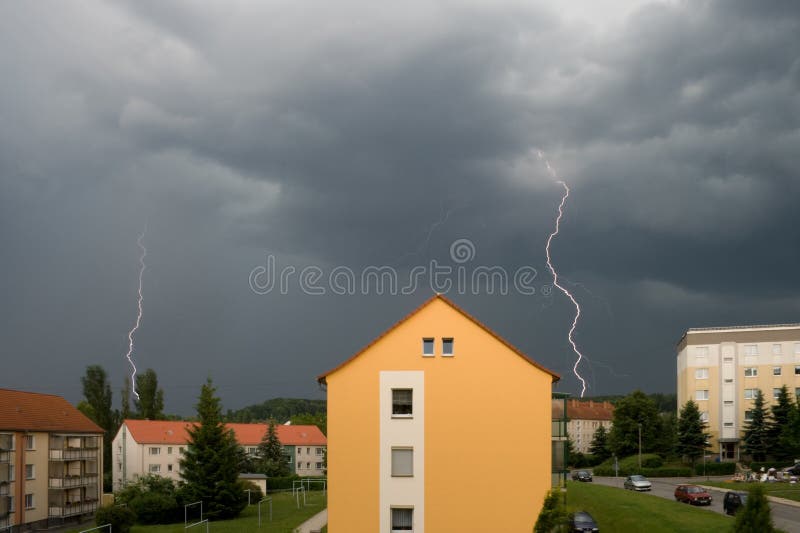 Lightning Over Urban Houses Stock Image - Image of space, asphalt: 28619839