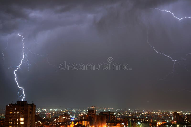 Lightning over Yerevan stock photo. Image of night, building - 262368832