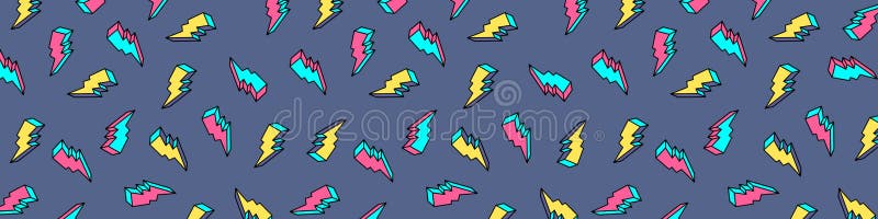 Lightning Pattern on Backdrop. Cartoon Thunderbolt 80s-90s in Comic ...