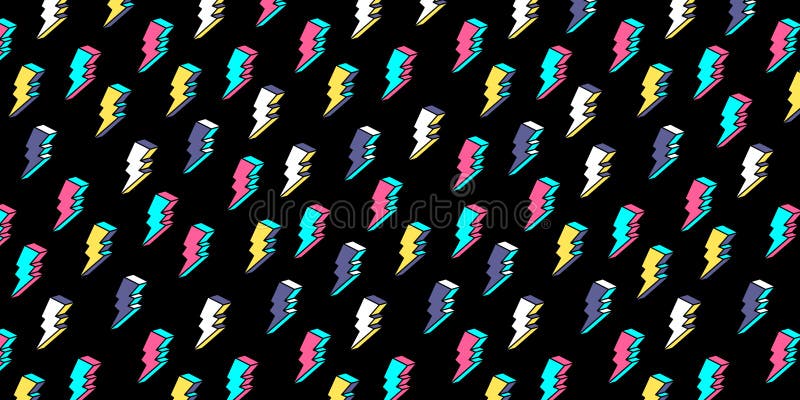 Lightning Pattern on Backdrop. Cartoon Thunderbolt 80s-90s in Comic ...