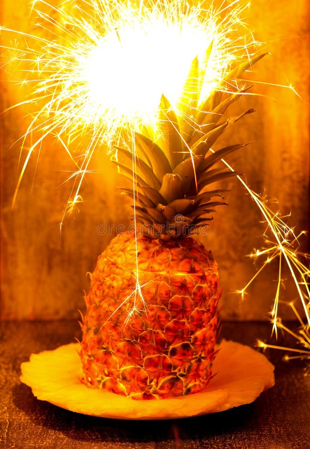 Lightning Pineapple with Firework Stock Photo - Image of glowing ...