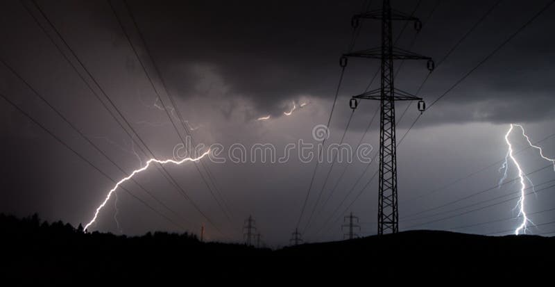 Lightning in the Power Line Stock Image - Image of danger, line: 103693553