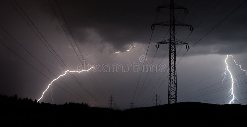 Lightning in the Power Line Stock Image - Image of danger, line: 103693553