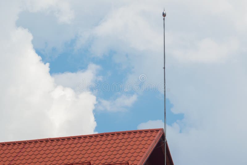 Lightning Protection Rod Installed on Building Roof Stock Image - Image ...