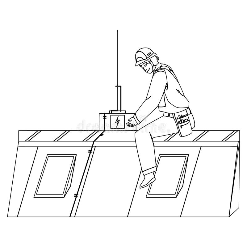 Lightning Protection System Installing Man Vector Stock Vector ...