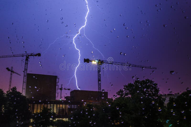 Lightning, Raindrops and Construction Stock Image - Image of ...