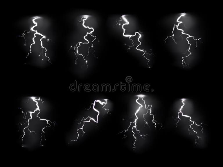 Lightning Realistic. Electricity Thunderstorm, Night Sky Blitz Flash ...