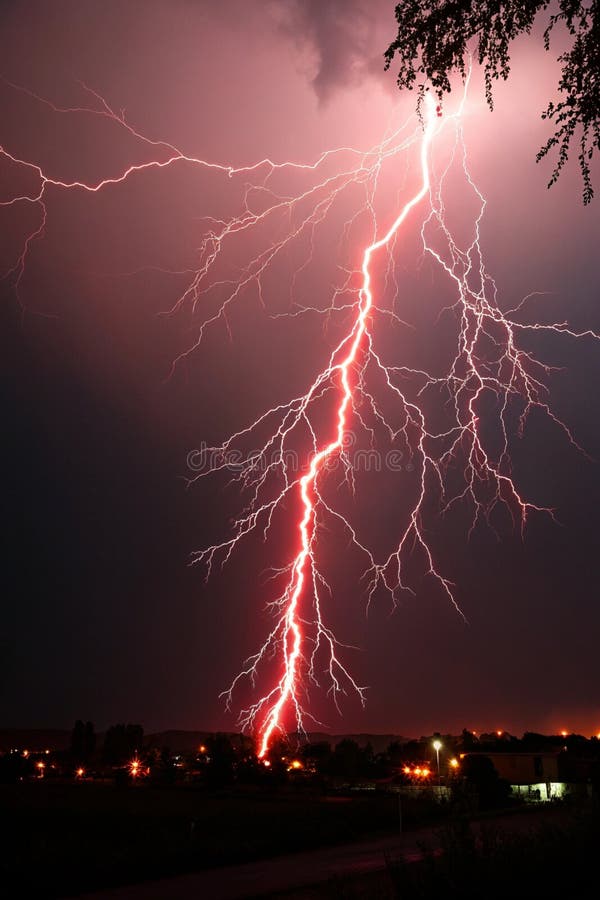 Lightning Red Bolt Branching Flash Stock Illustration - Illustration of ...