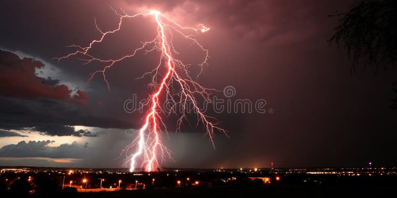 Lightning Red Bolt Branching Flash Stock Illustration - Illustration of ...