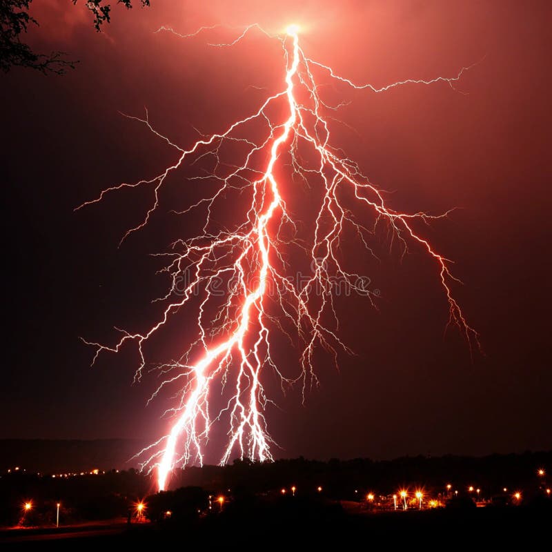 Lightning Red Bolt Branching Flash Stock Illustration - Illustration of ...