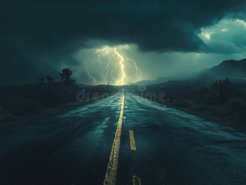 Lightning Road stock photo. Image of discharge, cloud - 380202826