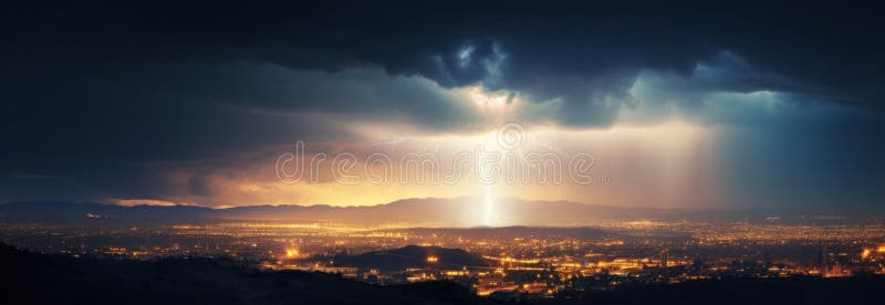 Lightning and a Rocket Shot Over the City Stock Image - Image of ...
