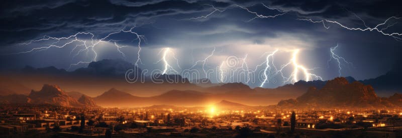 Lightning and a Rocket Shot Over the City Stock Image - Image of launch ...
