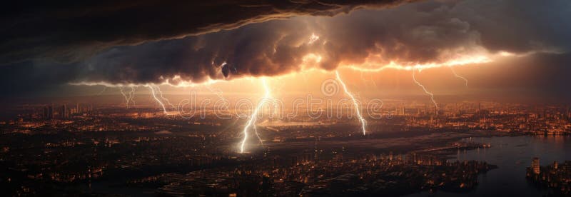Lightning and a Rocket Shot Over the City Stock Photo - Image of urban ...