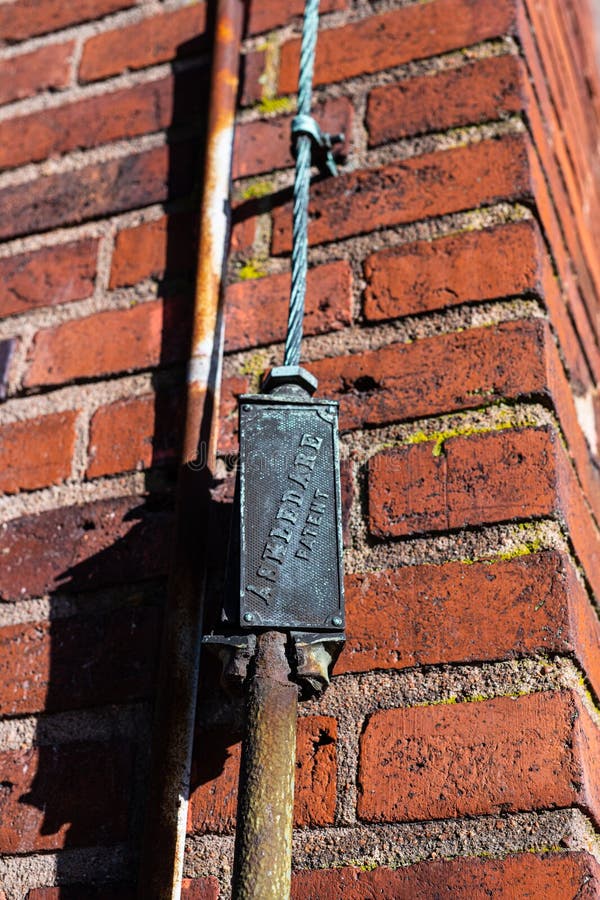 Lightning Rod Cable on the Facade of a Brick Building.. Stock Image ...