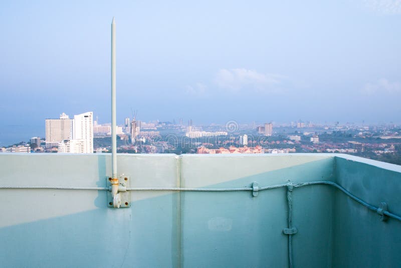 Lightning Conductor on Building with Blue Sky Stock Photo - Image of ...