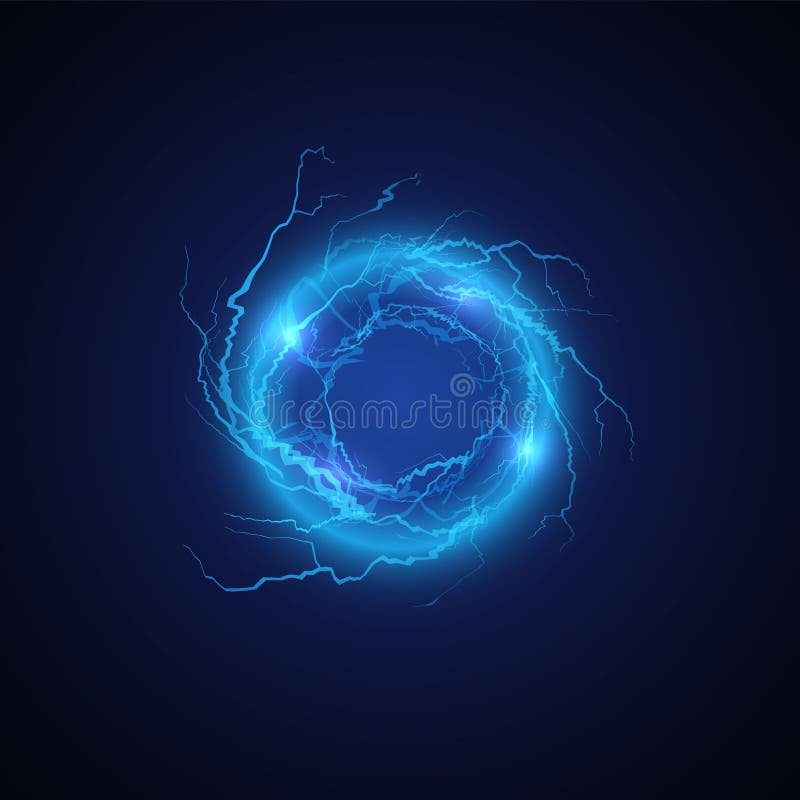 Lightning Round Frame, Bright Power, Vector Blue Glowing Magical Portal ...