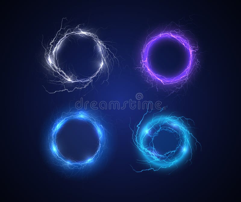 Lightning Round Frame Different Colors Vector Set, Rays Bright Power ...