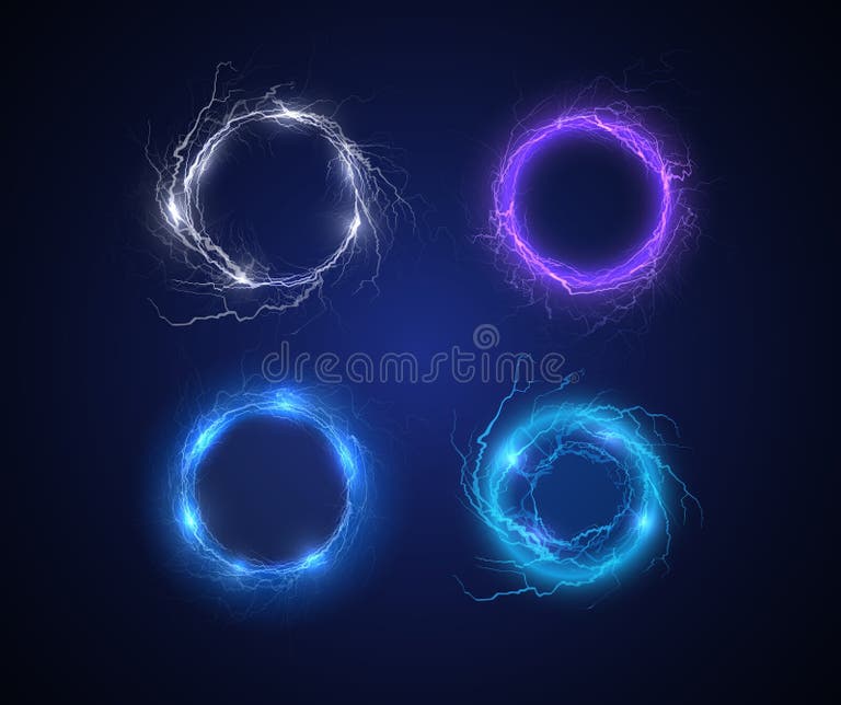 Lightning Round Frame Different Colors Vector Set, Rays Bright Power ...