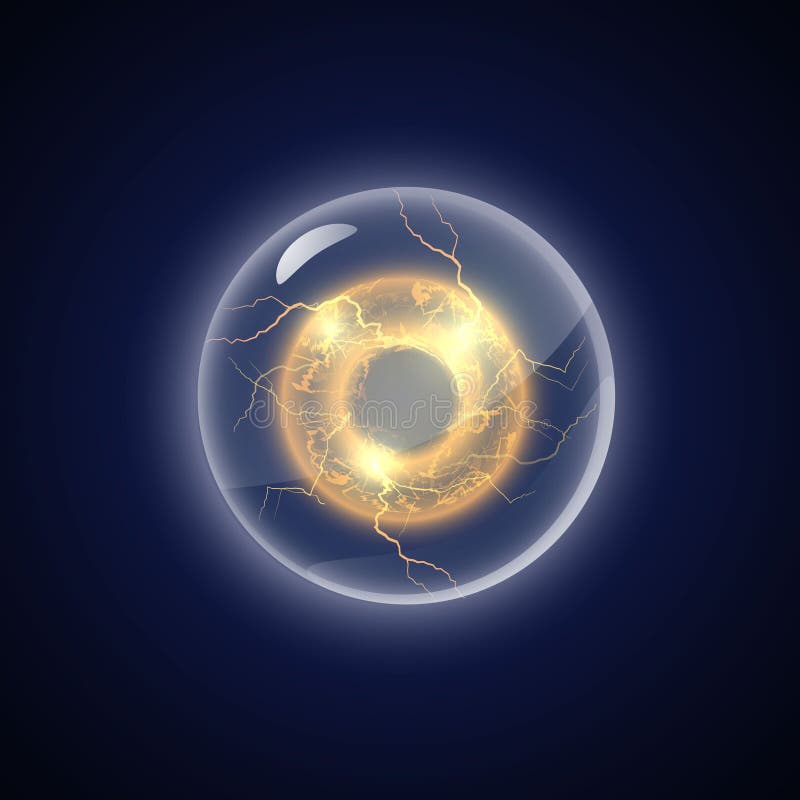 Lightning Round Frame in Sphere Shield, Yellow Rays Bright Power in ...