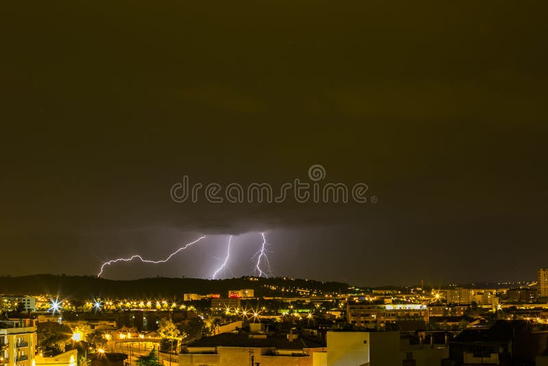 Lightning in Sabadell City, Barcelona, Spain Stock Photo - Image of ...