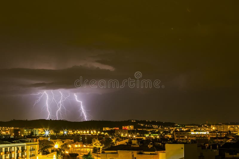 Lightning in Sabadell City, Barcelona, Spain Stock Image - Image of ...