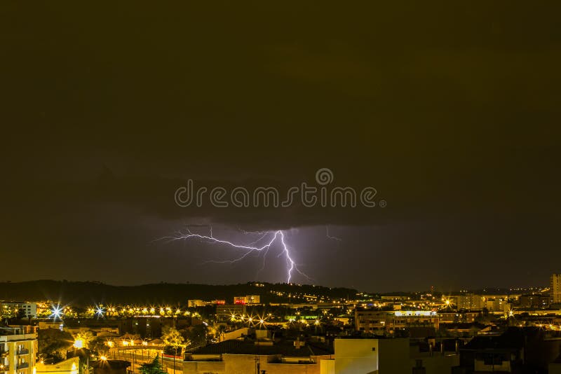 Lightning in Sabadell City, Barcelona, Spain Stock Photo - Image of ...