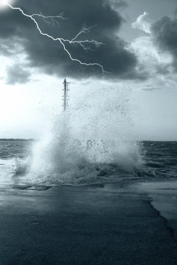 Lightning and sea stock image. Image of tidal, water - 14527797