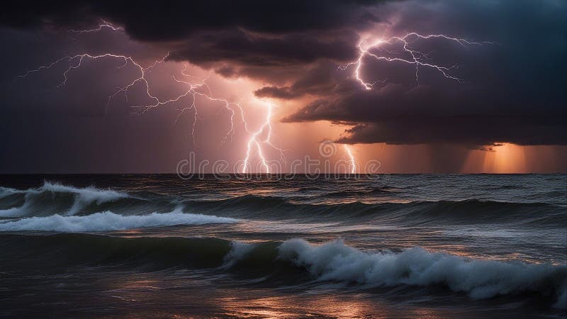 Lightning in the Sea _A Dramatic Scene of a Lightning Storm Over the ...