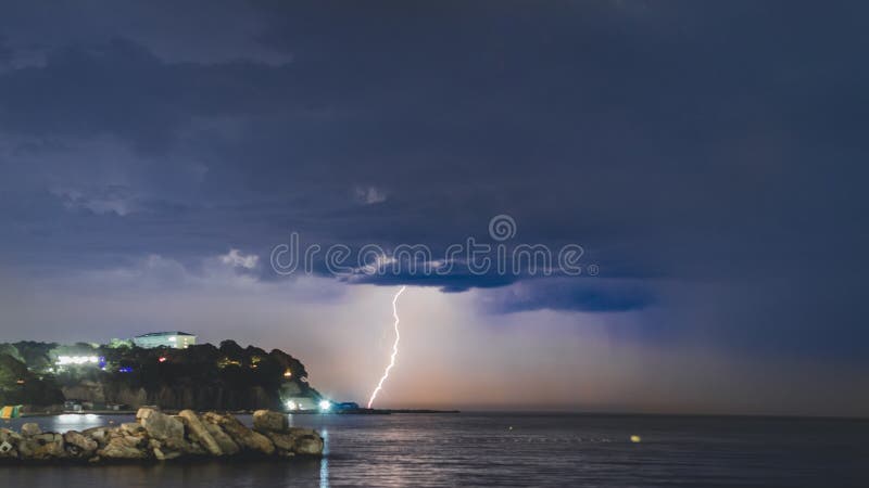 Lightning at sea stock image. Image of rain, storm, meteorology - 130219259