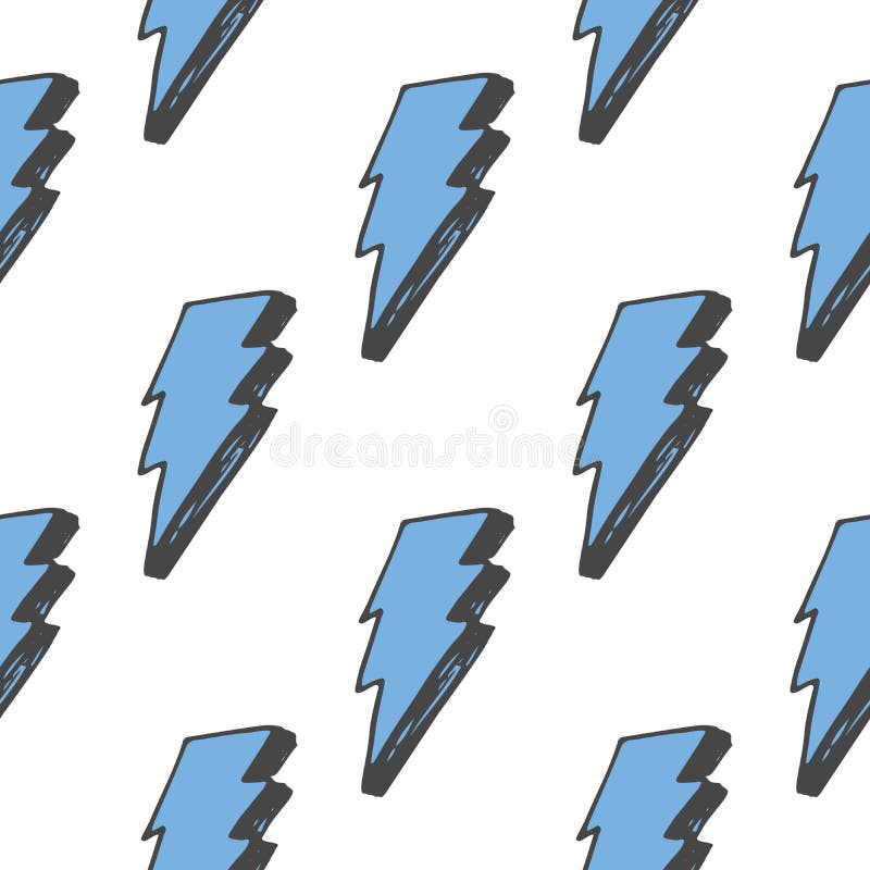 Lightning Seamless Pattern Vector Illustration. Hand Drawn Sketched ...