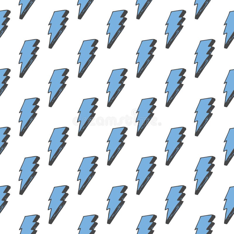 Lightning Seamless Pattern Vector Illustration. Hand Drawn Sketched ...