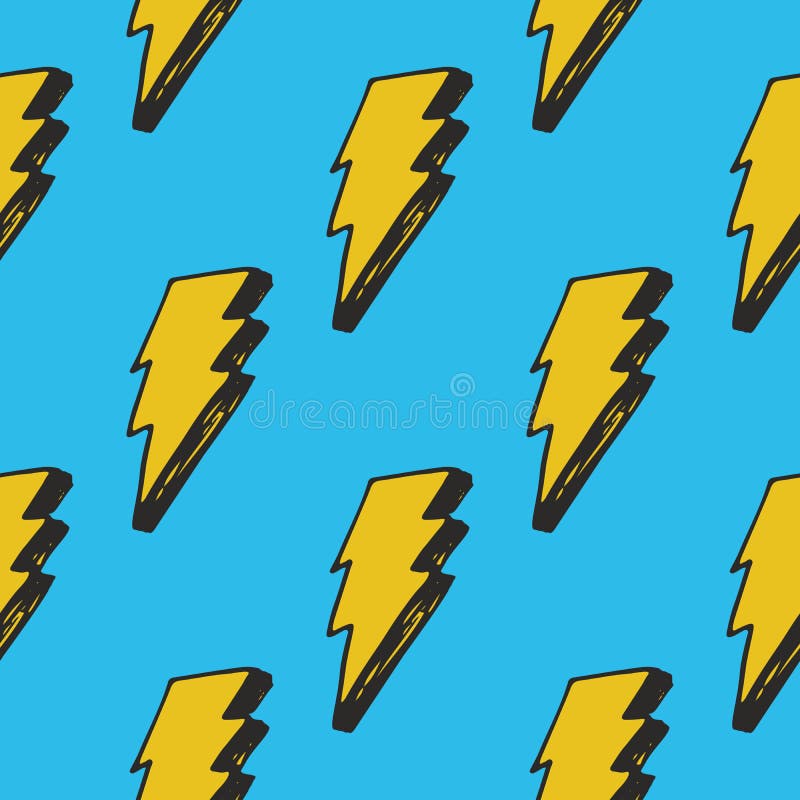 Lightning Seamless Pattern Vector Illustration. Hand Drawn Sketched ...
