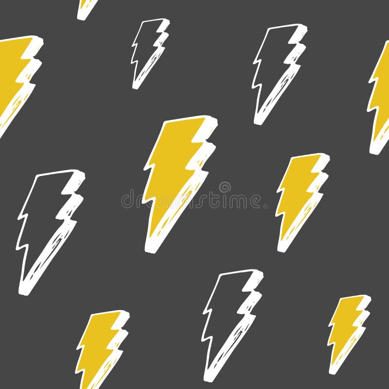Lightning Seamless Pattern Vector Illustration. Hand Drawn Sketched ...
