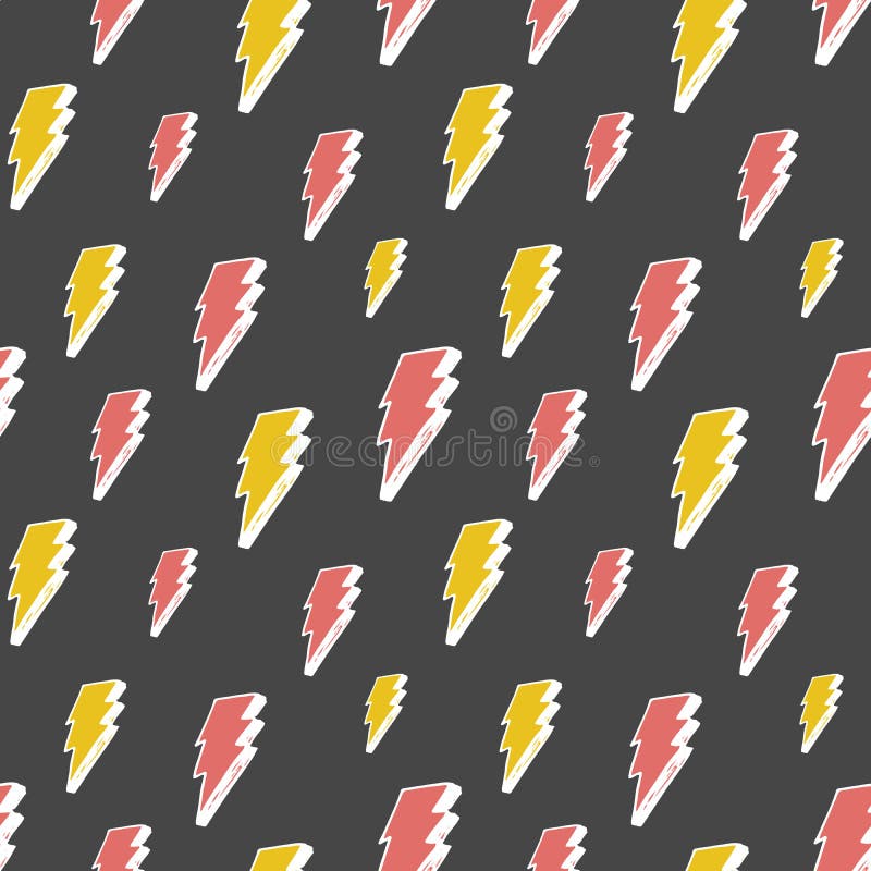 Lightning Seamless Pattern Vector Illustration. Hand Drawn Sketched ...