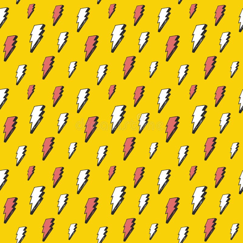 Lightning Seamless Pattern Vector Illustration. Hand Drawn Sketched ...