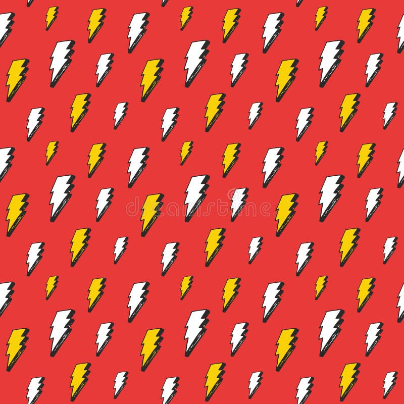 Lightning Seamless Pattern Vector Illustration. Hand Drawn Sketched ...