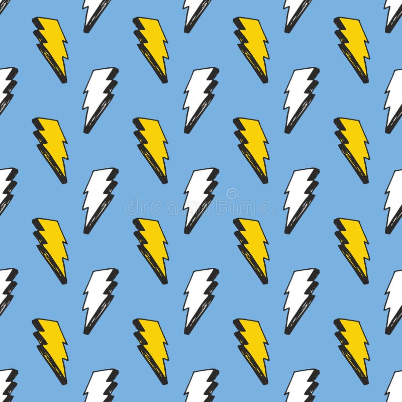 Lightning Seamless Pattern Vector Illustration. Hand Drawn Sketched ...