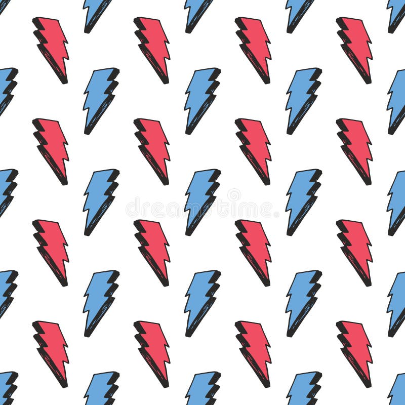 Lightning Seamless Pattern Vector Illustration. Hand Drawn Sketched ...