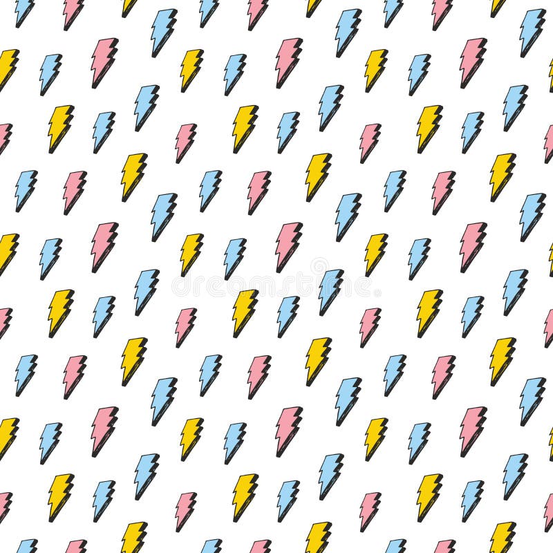 Lightning Seamless Pattern Vector Illustration. Hand Drawn Sketched ...