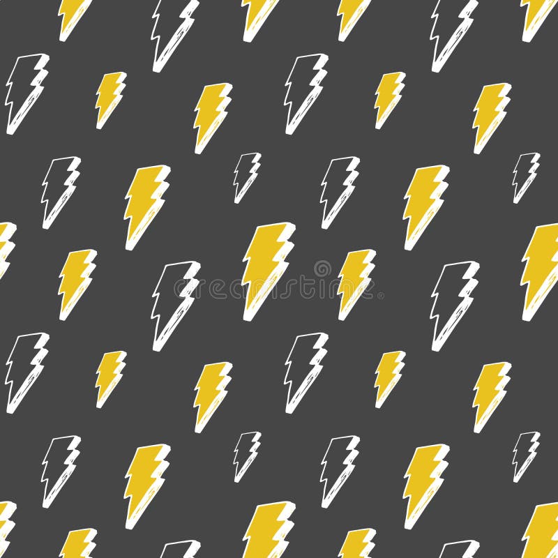 Lightning Seamless Pattern Vector Illustration. Hand Drawn Sketched ...