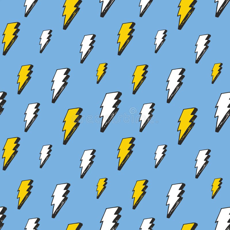 Lightning Seamless Pattern Vector Illustration. Hand Drawn Sketched ...