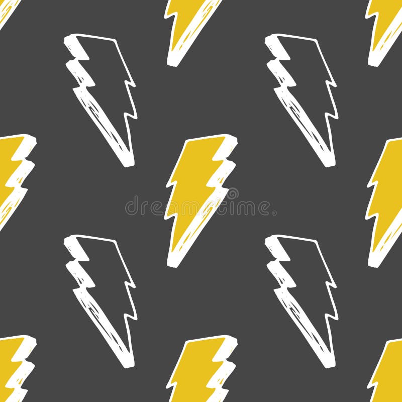 Lightning Seamless Pattern Vector Illustration. Hand Drawn Sketched ...