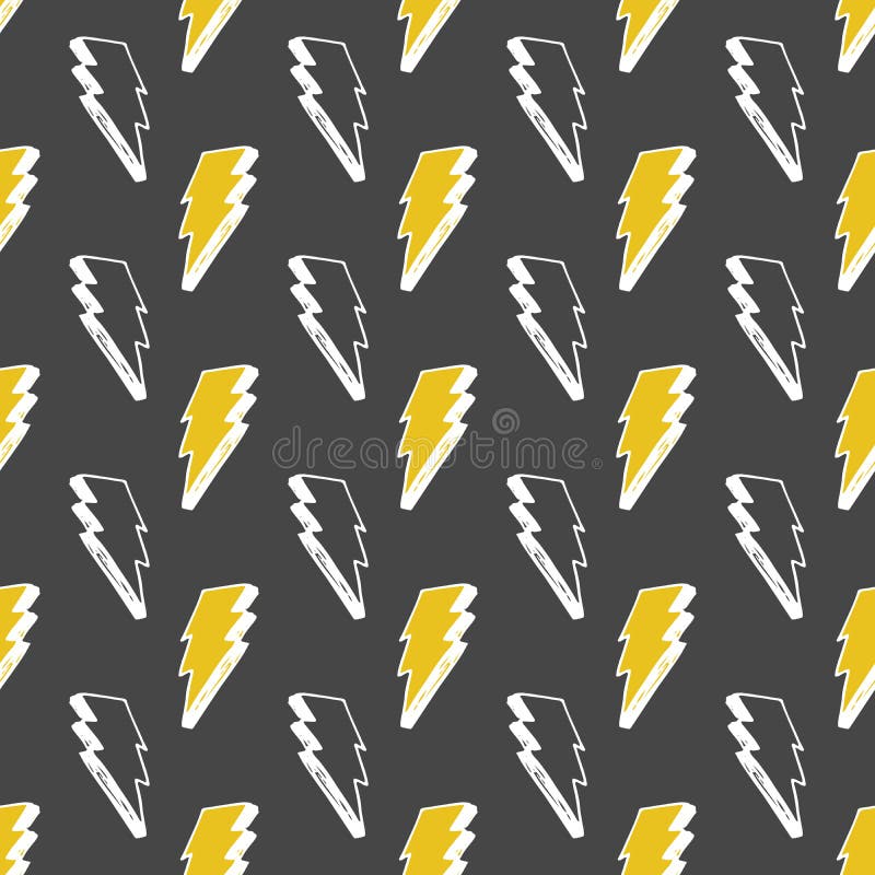 Lightning Seamless Pattern Vector Illustration. Hand Drawn Sketched ...