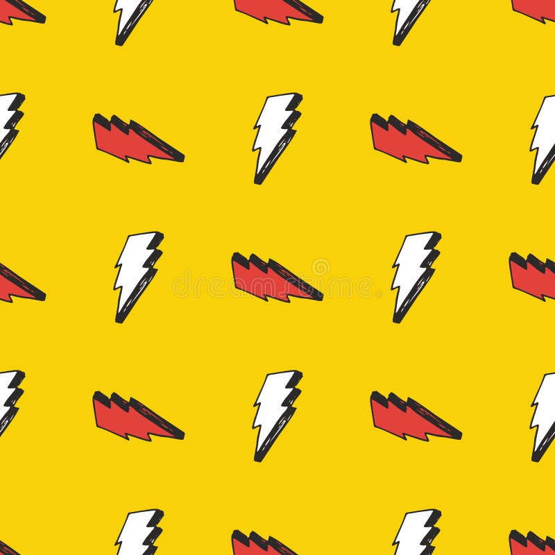 Lightning Seamless Pattern Vector Illustration. Hand Drawn Sketched ...
